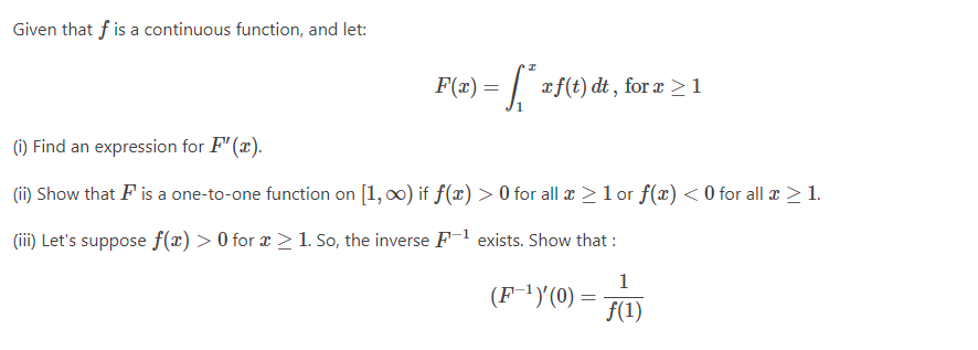 Solved Given that f is a continuous function, and let: | Chegg.com
