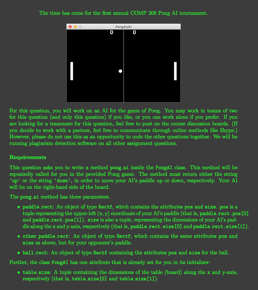 The time has come for the first annual COMP 208 Pong | Chegg.com