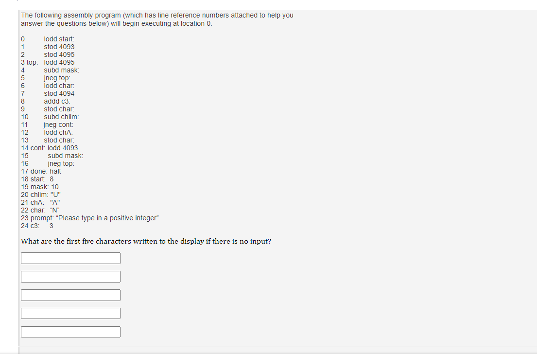 Solved The following assembly program (which has line | Chegg.com