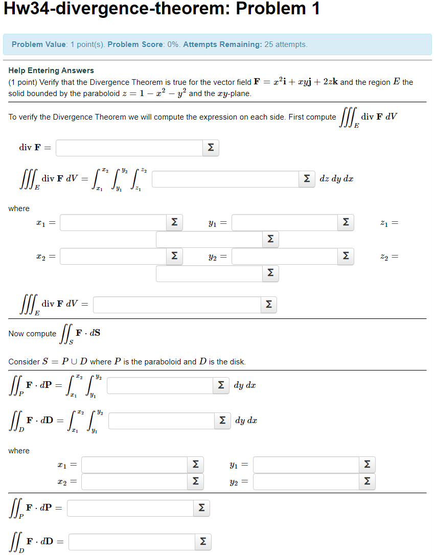 Solved Hw34-divergence-theorem: Problem 1 Problem Value: 1 | Chegg.com