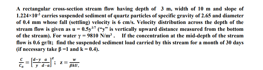 Solved A rectangular cross-section stream flow having depth | Chegg.com