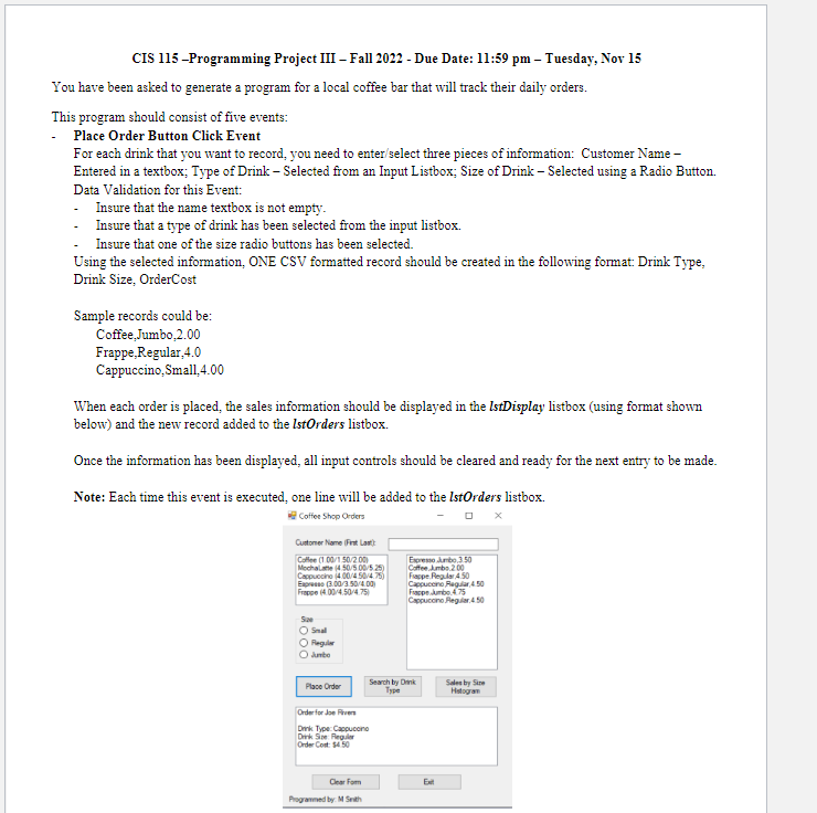 Cis 115 Programming Project Iii Fall 2022 Due 
