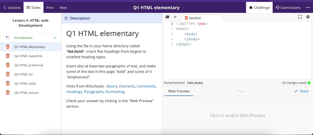 Solved Q1 HTML elementary Using the file in your home | Chegg.com