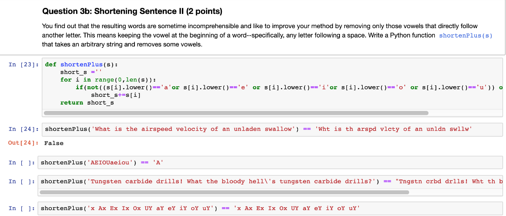Solved Question 3b: Shortening Sentence ll (2 points) You | Chegg.com