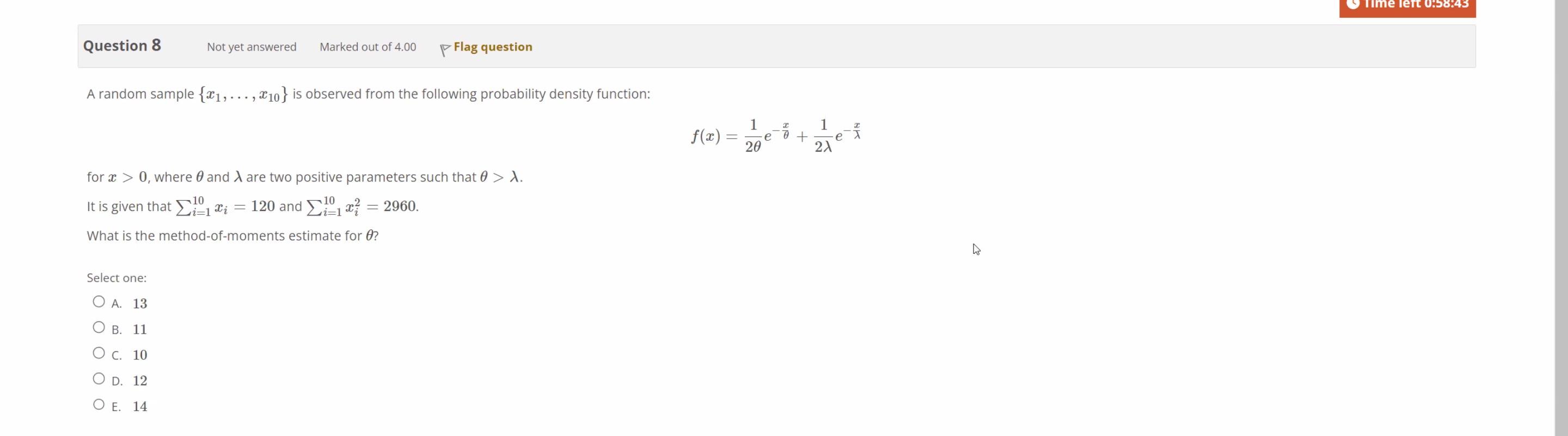 Solved A random sample {x1,…,x10} is observed from the | Chegg.com