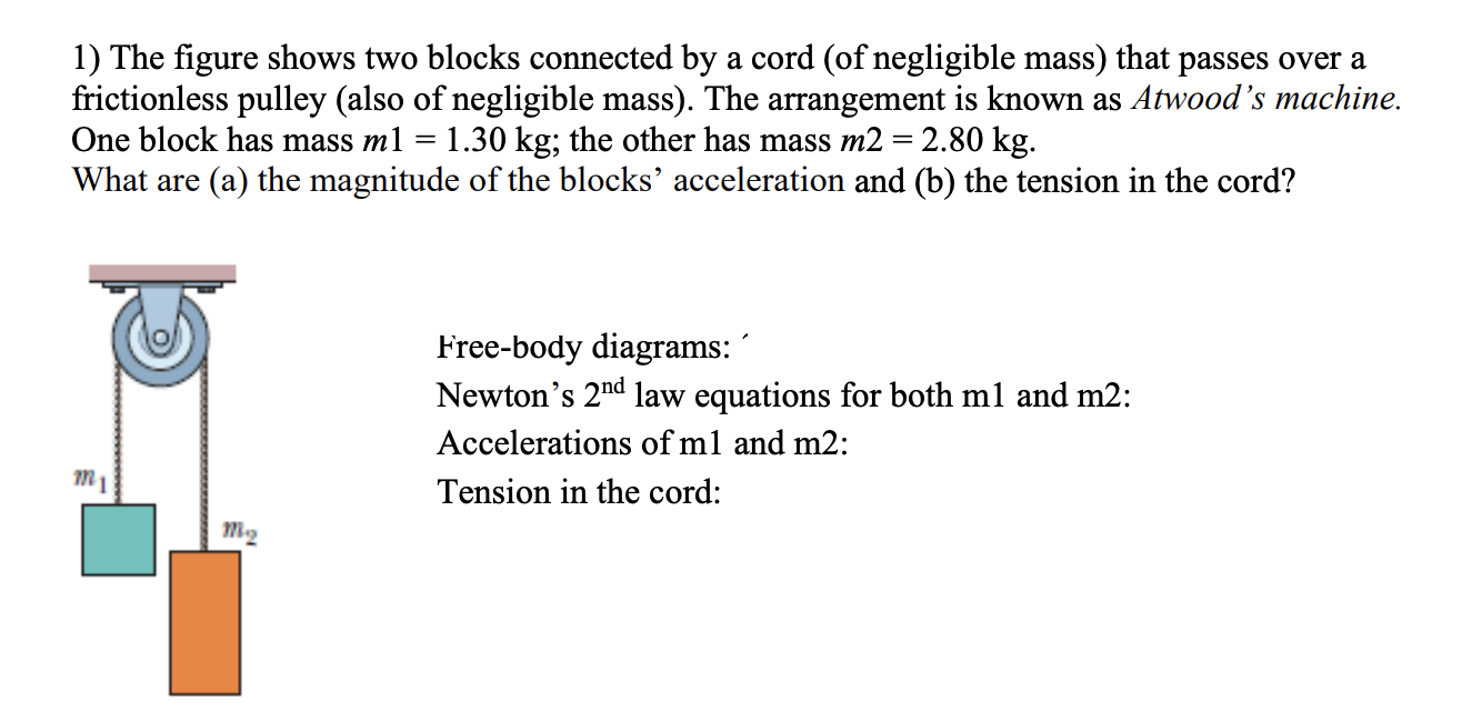 Solved 1 The Figure Shows Two Blocks Connected By A Cord