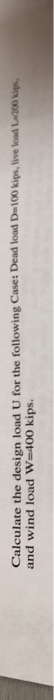 Solved Calculate the design load U for the following Case: | Chegg.com