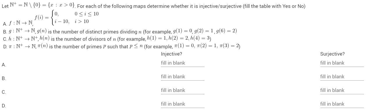 Solved Let N+=N\{0}={x:x>0}. For each of the following maps | Chegg.com