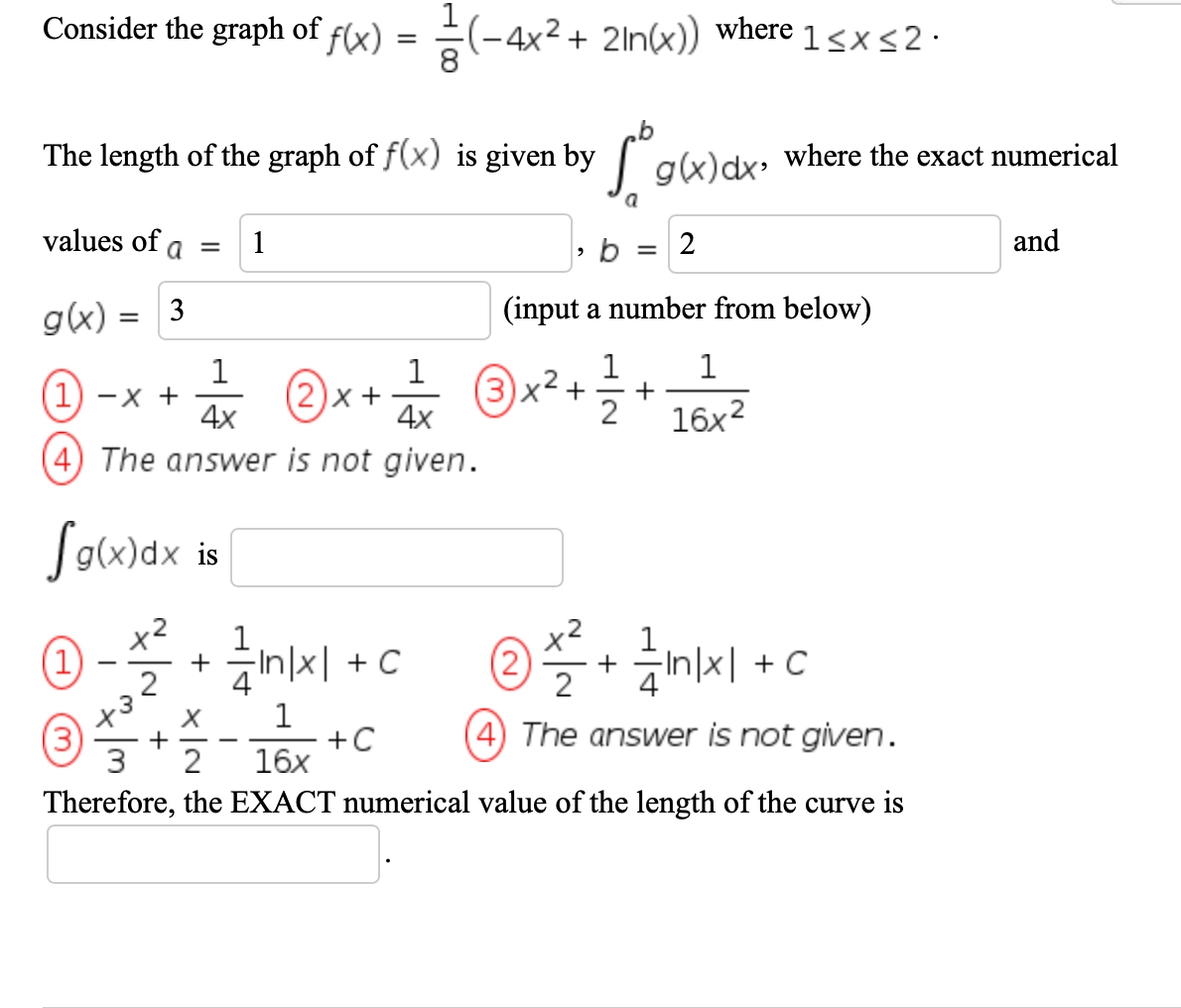Solved Consider the graph of f(x) = (-4x2 + 2\n(x)) where | Chegg.com