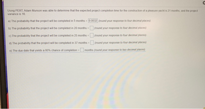 Solved Using PERT, Adam Munson was able to determine that | Chegg.com