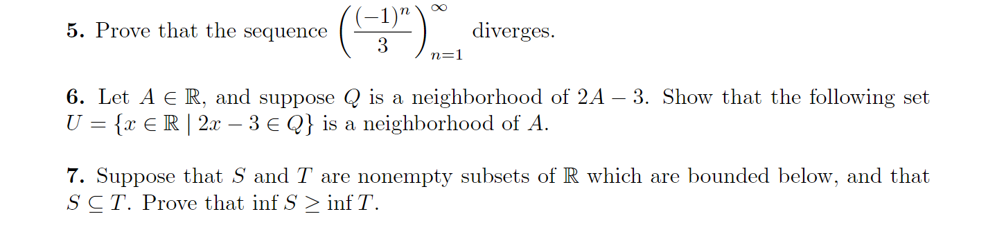 Solved Prove that the sequence ((-1)n3)n=1∞ ﻿diverges.Let | Chegg.com