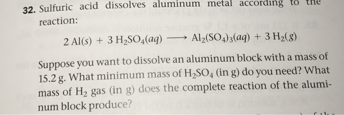 Solved Sulfuric acid dissolves metal according to the | Chegg.com