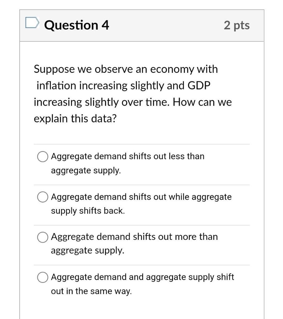 Solved Question 4 2 pts Suppose we observe an economy with | Chegg.com