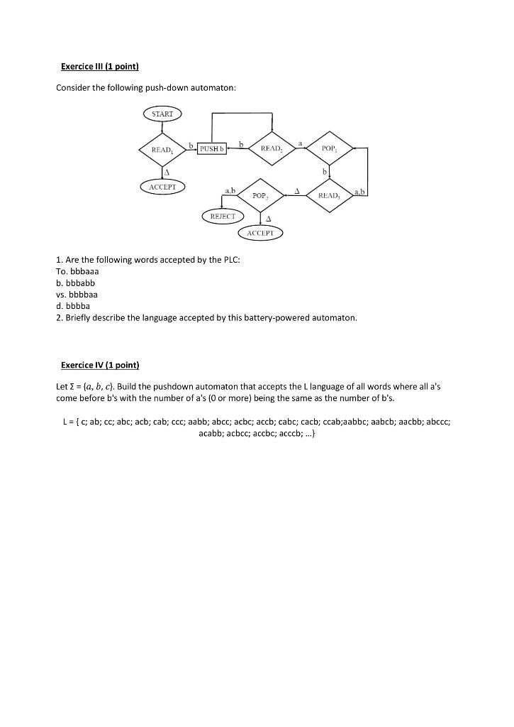 Solved Exercice I ( 1 point) The following context-free | Chegg.com