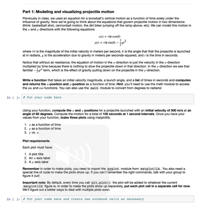 Solved Part 1 Modeling Visualizing Projectile Motion Previously Class Used Equation Snowball