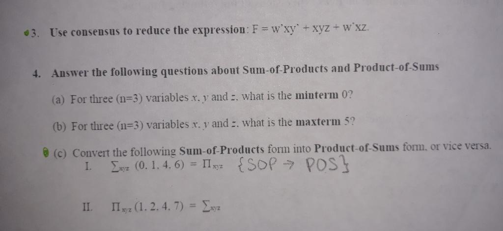 Solved 63. Use consensus to reduce the expression: F=wXy + | Chegg.com