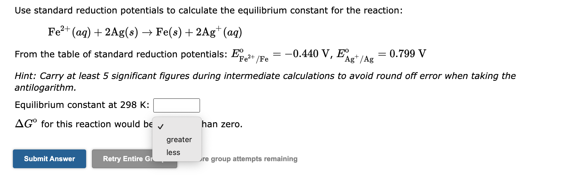 Solved Use standard reduction potentials to calculate the | Chegg.com