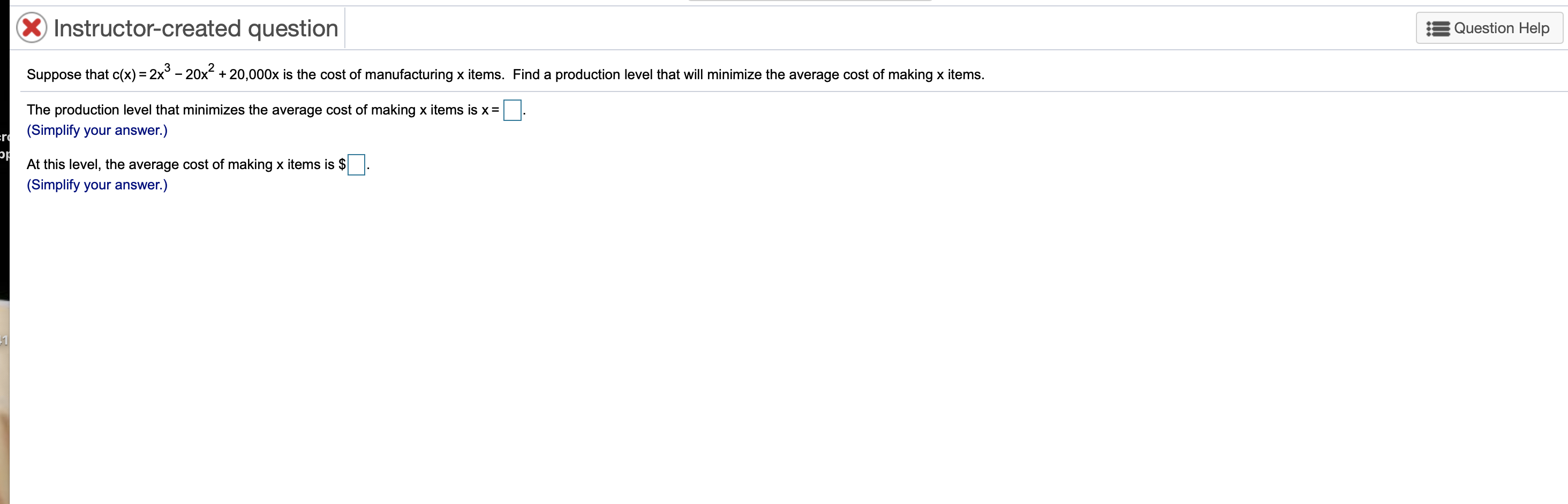 Solved X Instructor-created question Question Help Suppose | Chegg.com