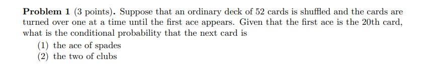 Solved Problem 1 (3 points). Suppose that an ordinary deck | Chegg.com