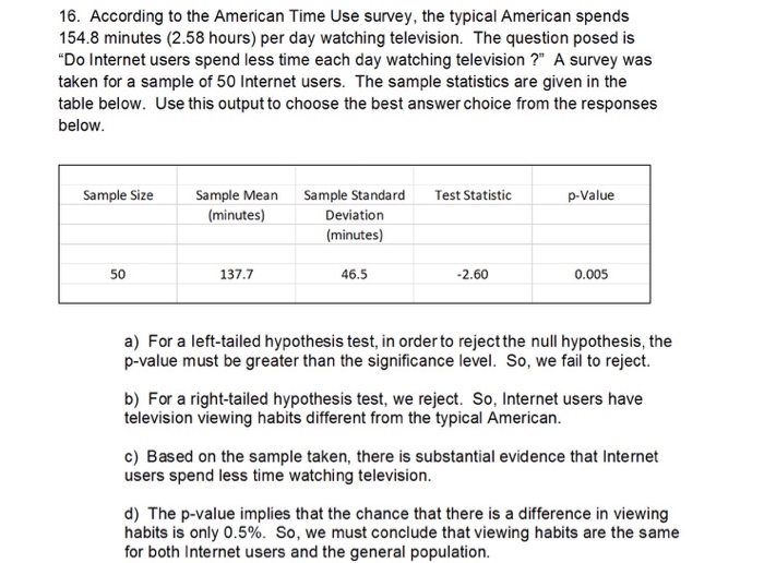 Solved 16. According to the American Time Use survey, the | Chegg.com