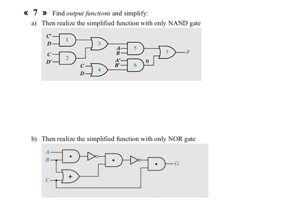 Solved « 7 » Find output functions and simplify: a) Then | Chegg.com