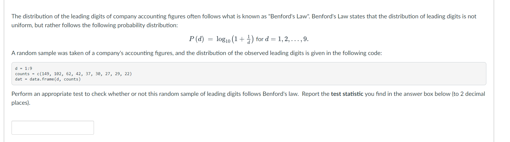 Solved The distribution of the leading digits of company | Chegg.com