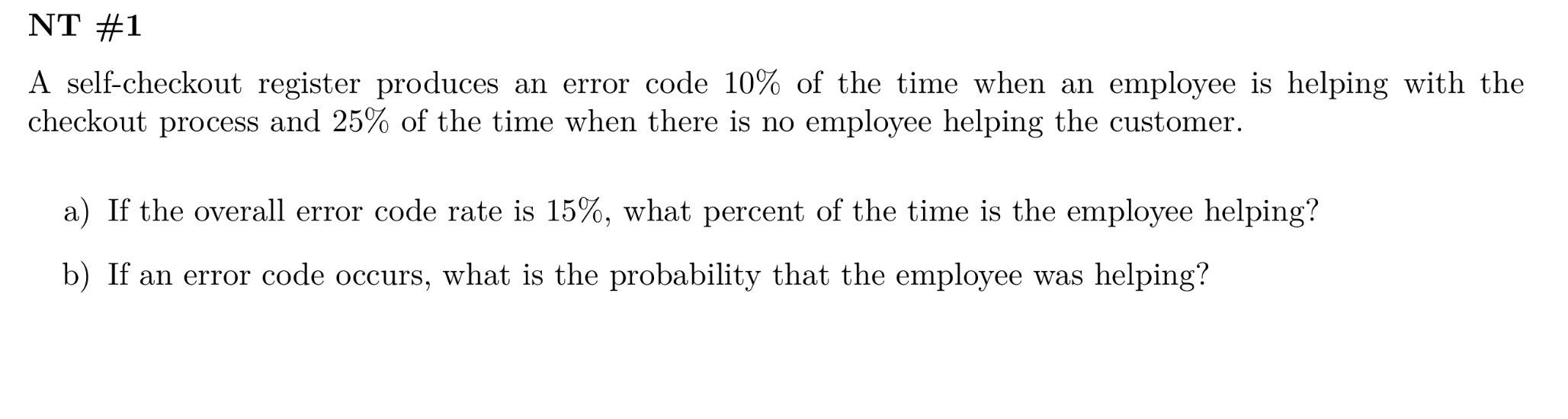 Solved A self-checkout register produces an error code 10% | Chegg.com
