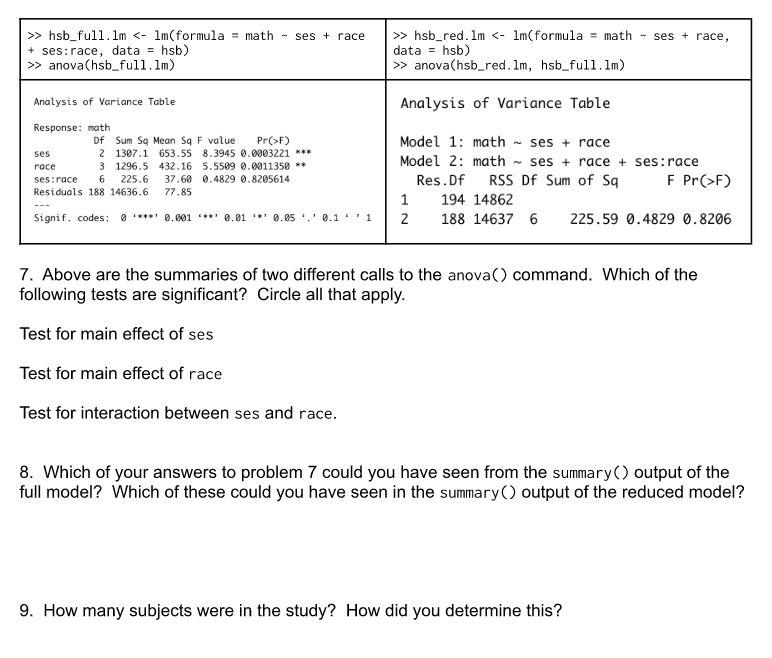 Solved ses + race ses + race, >> hsb_full.lm
