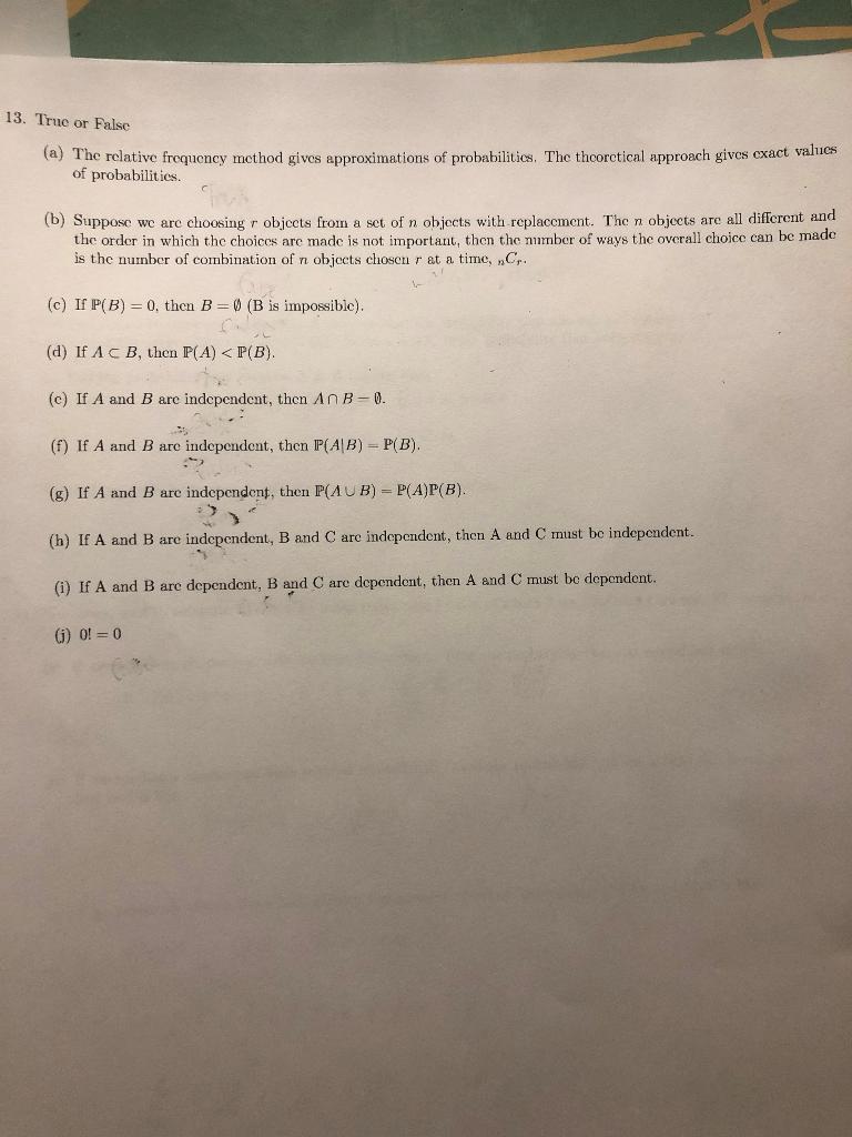 Solved 13 True Or False A The Relative Frequency Method 8915