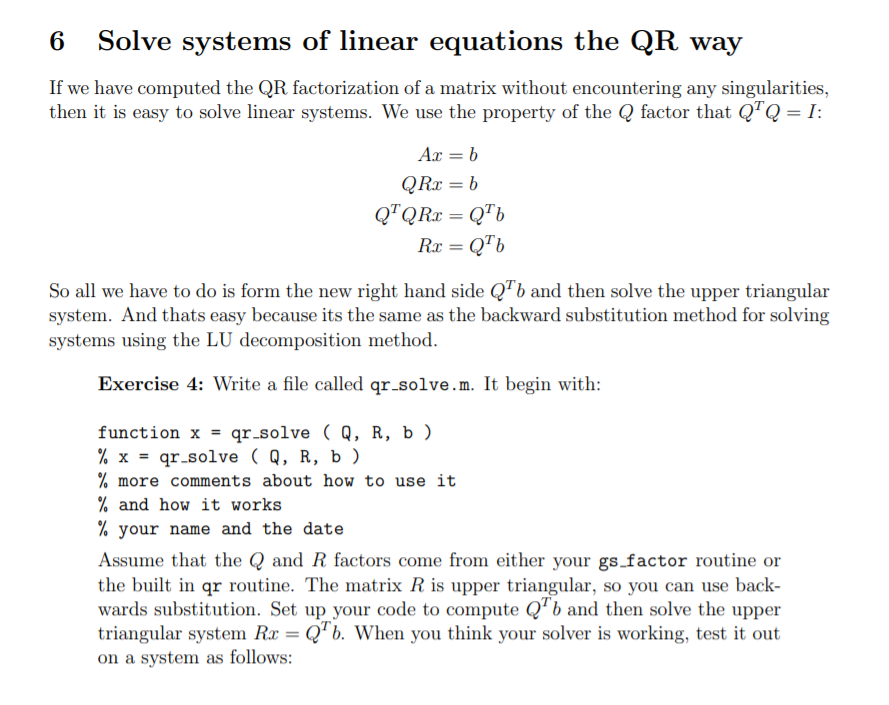 6 Solve systems of linear equations the QR way If we | Chegg.com