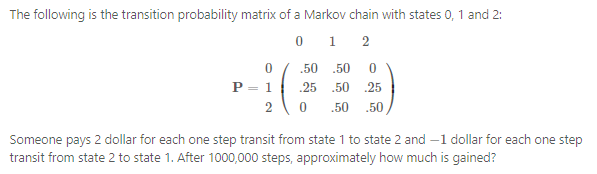 The following is the transition probability matrix of | Chegg.com