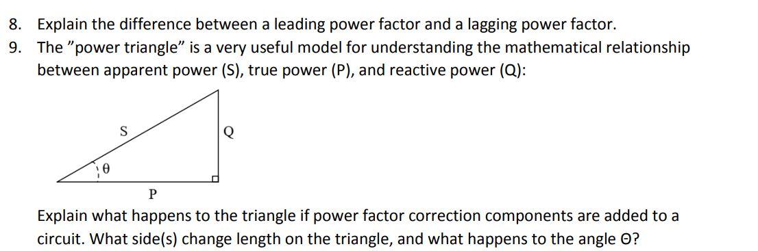 Solved Explain the difference between a leading power factor | Chegg.com