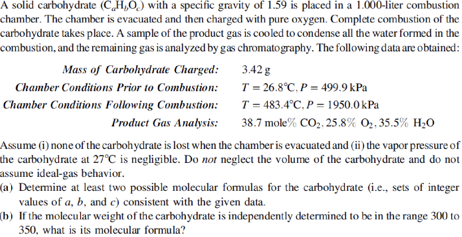 Solved A solid carbohydrate (CaHbOc) ﻿with a specific | Chegg.com