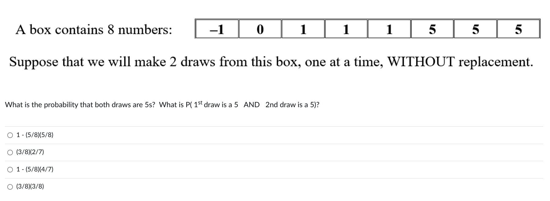 Solved A box contains 8 numbers: Suppose that we will make 2 | Chegg.com