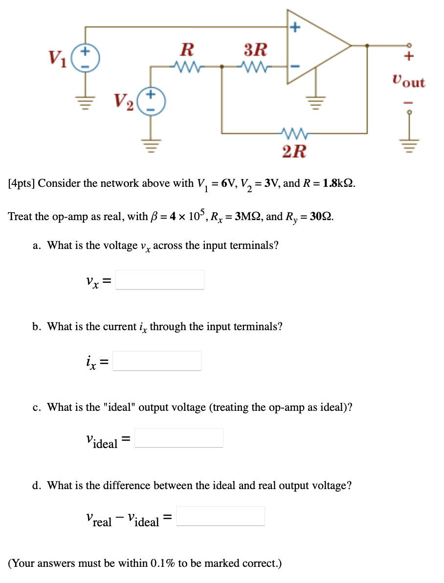 Solved [4pts] Consider the network above with V1=6 V,V2=3 V, | Chegg.com