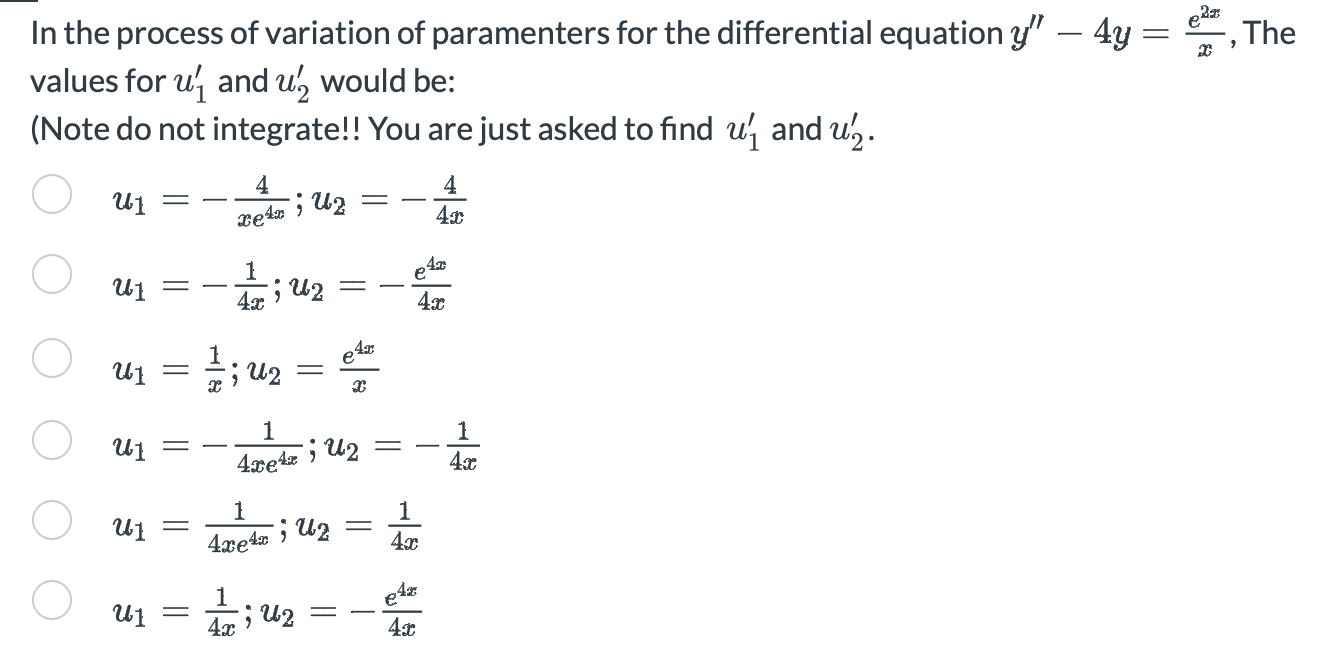 In the process of variation of paramenters for the | Chegg.com