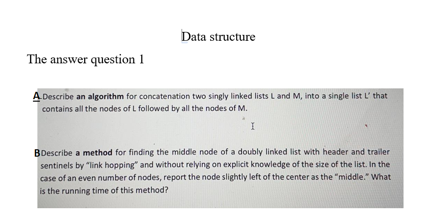 Solved Data structure The answer question 1 A Describe an | Chegg.com