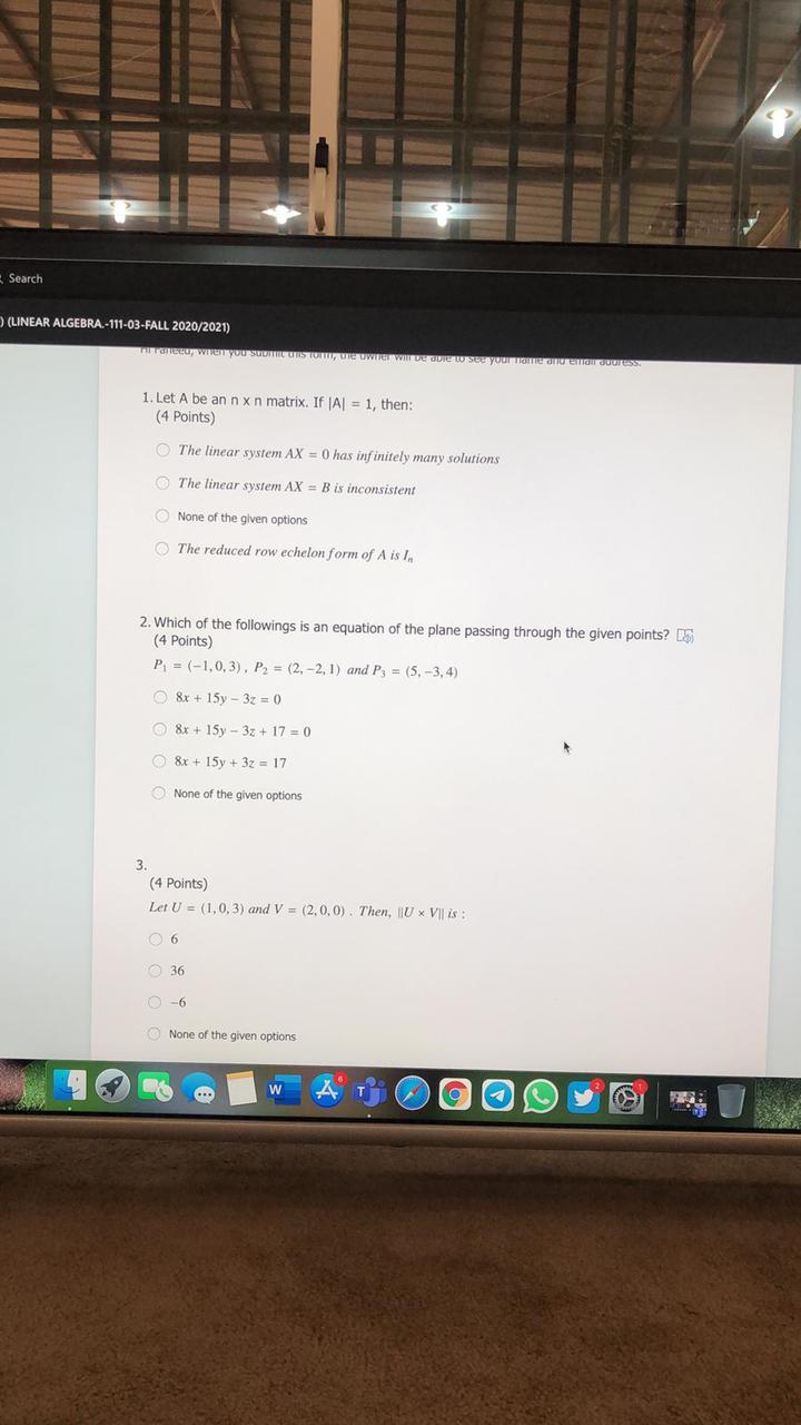 Solved Search (LINEAR ALGEBRA.-111-03-FALL 2020/2021) IN WOU | Chegg.com