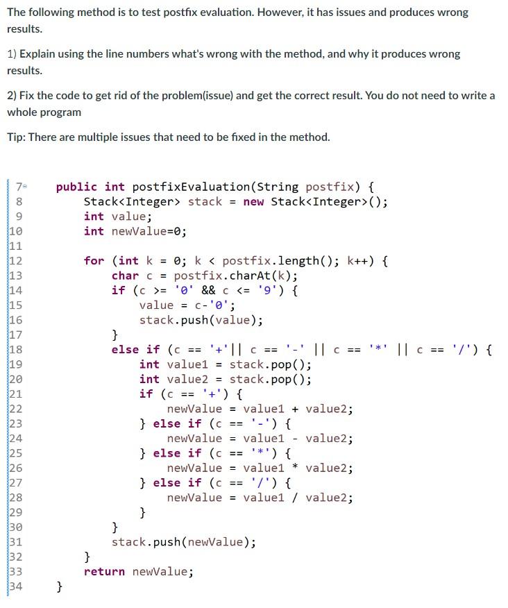 Solved The following method is to test postfix evaluation. | Chegg.com