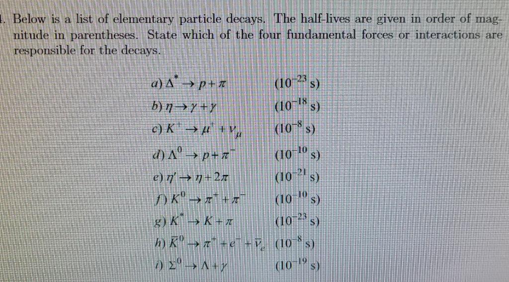 Solved - Below is a list of elementary particle decays. The | Chegg.com