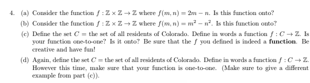 Solved 4. (a) Consider the function f : Z × Z → Z where f(m, | Chegg.com