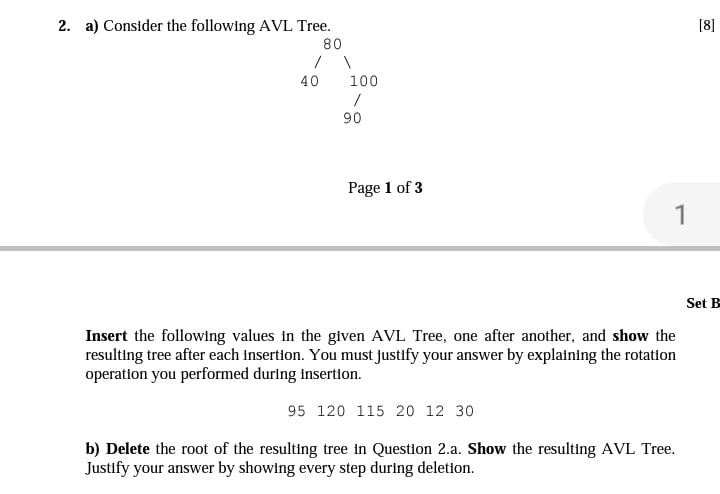Solved 2. a) Consider the following AVL Tree. 80 [8] 40 100 | Chegg.com