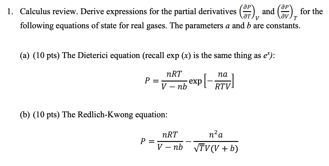 Solved 1. Calculus review. Derive expressions for the | Chegg.com