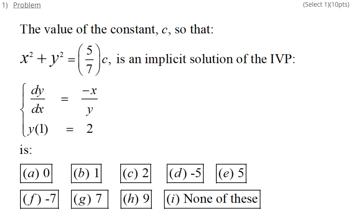 Solved 1) Problem (Select 1)(10pts) The value of the | Chegg.com