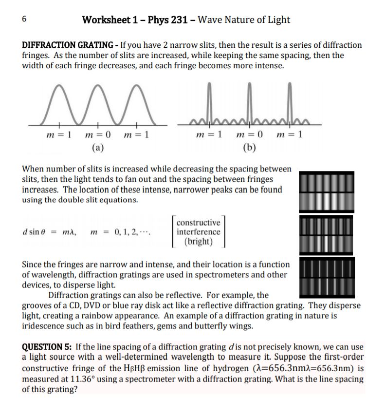 Solved 6 Worksheet 1 - Phys 231 - Wave Nature of Light | Chegg.com