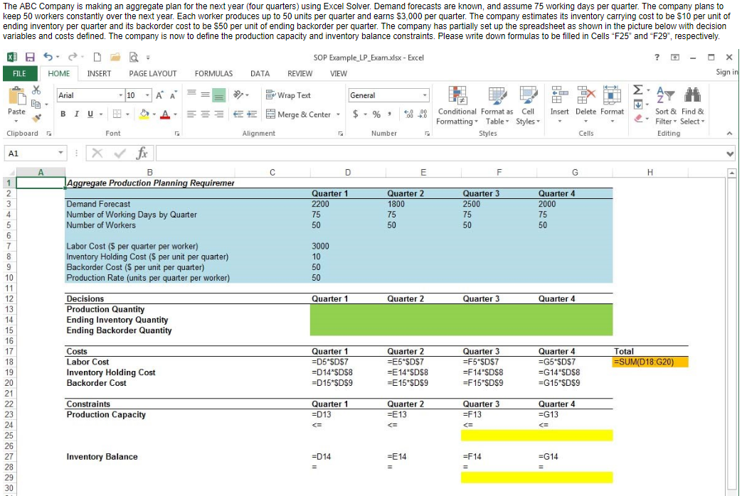 The ABC Company is making an aggregate plan for the | Chegg.com