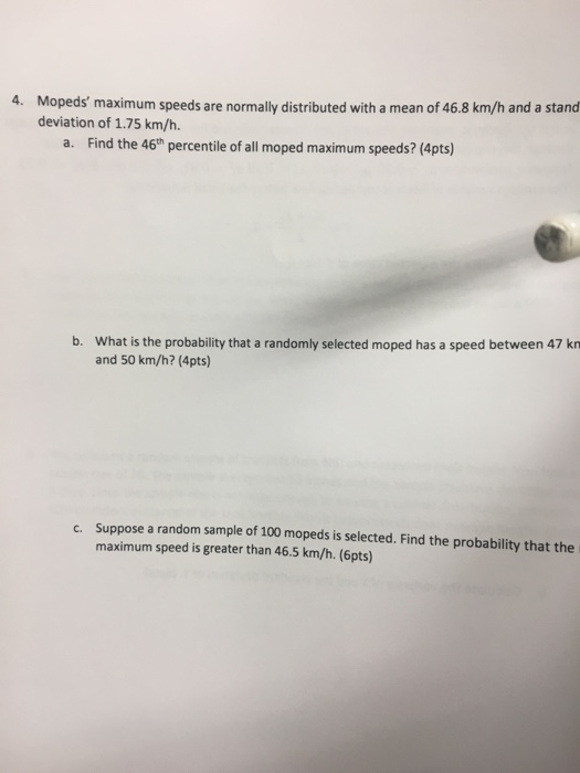 Solved Mopeds' maximum speeds are normally distributed with | Chegg.com