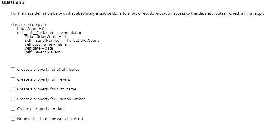 Solved Question 3 For the class definition below, what | Chegg.com