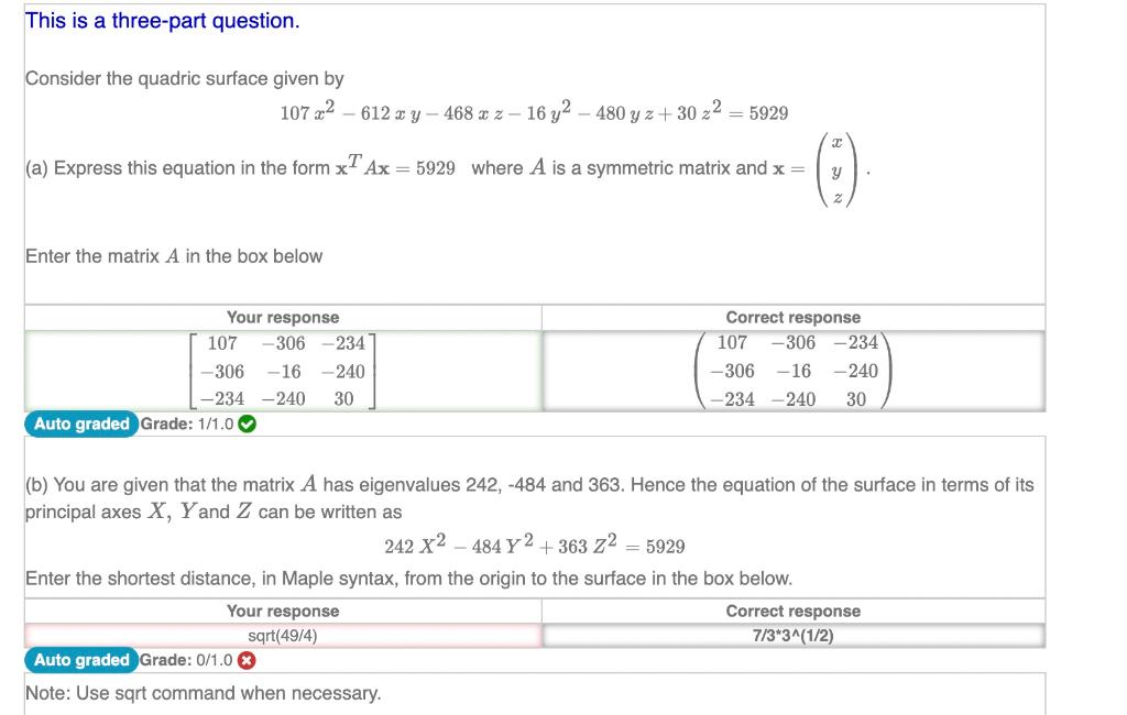 This is a three-part question. Consider the quadric | Chegg.com