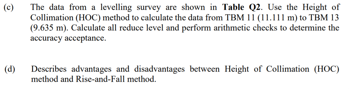 Solved (c) The data from a levelling survey are shown in | Chegg.com